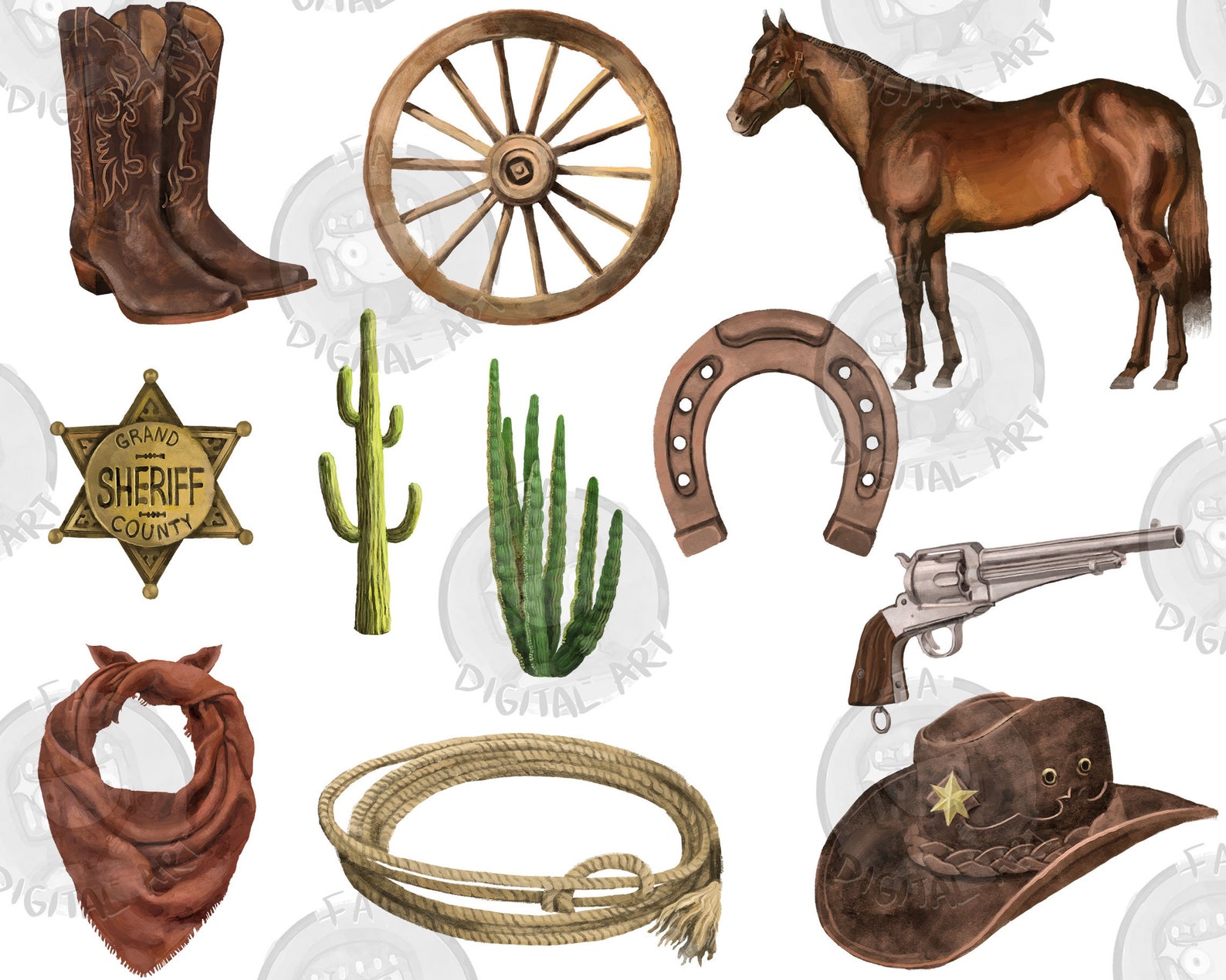 Western Png Bundle for Creators Watercolor Western Clipart - Etsy