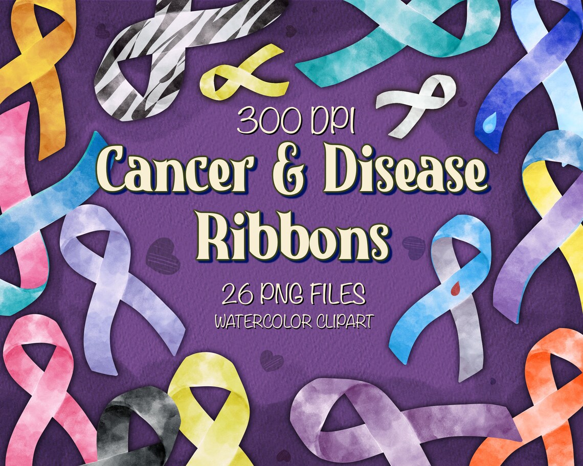 Cancer and Disease Ribbons Png Clipart Bundle for - Etsy