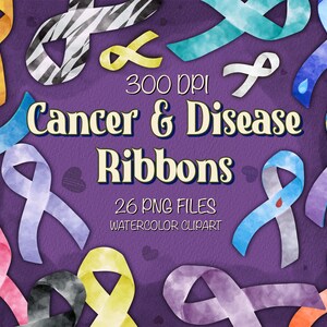 Cancer and Disease Ribbons Png Clipart Bundle for Creators,hand Drawn ...