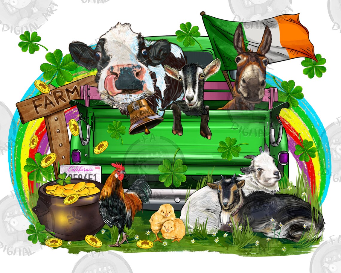 St. Patrick's Day Farm Animal Truck Png Sublimation Design - Etsy
