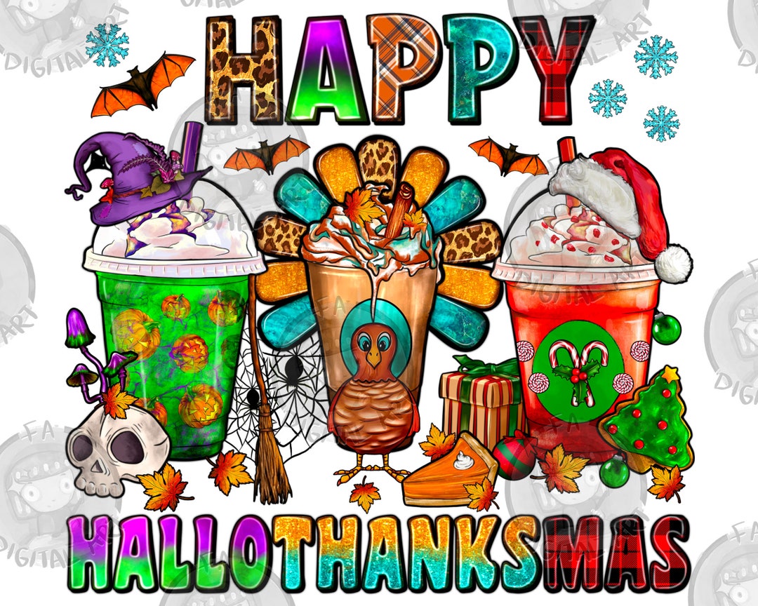 Happy Hallothanksmas Coffee Cups Png Sublimation Design, Christmas ...