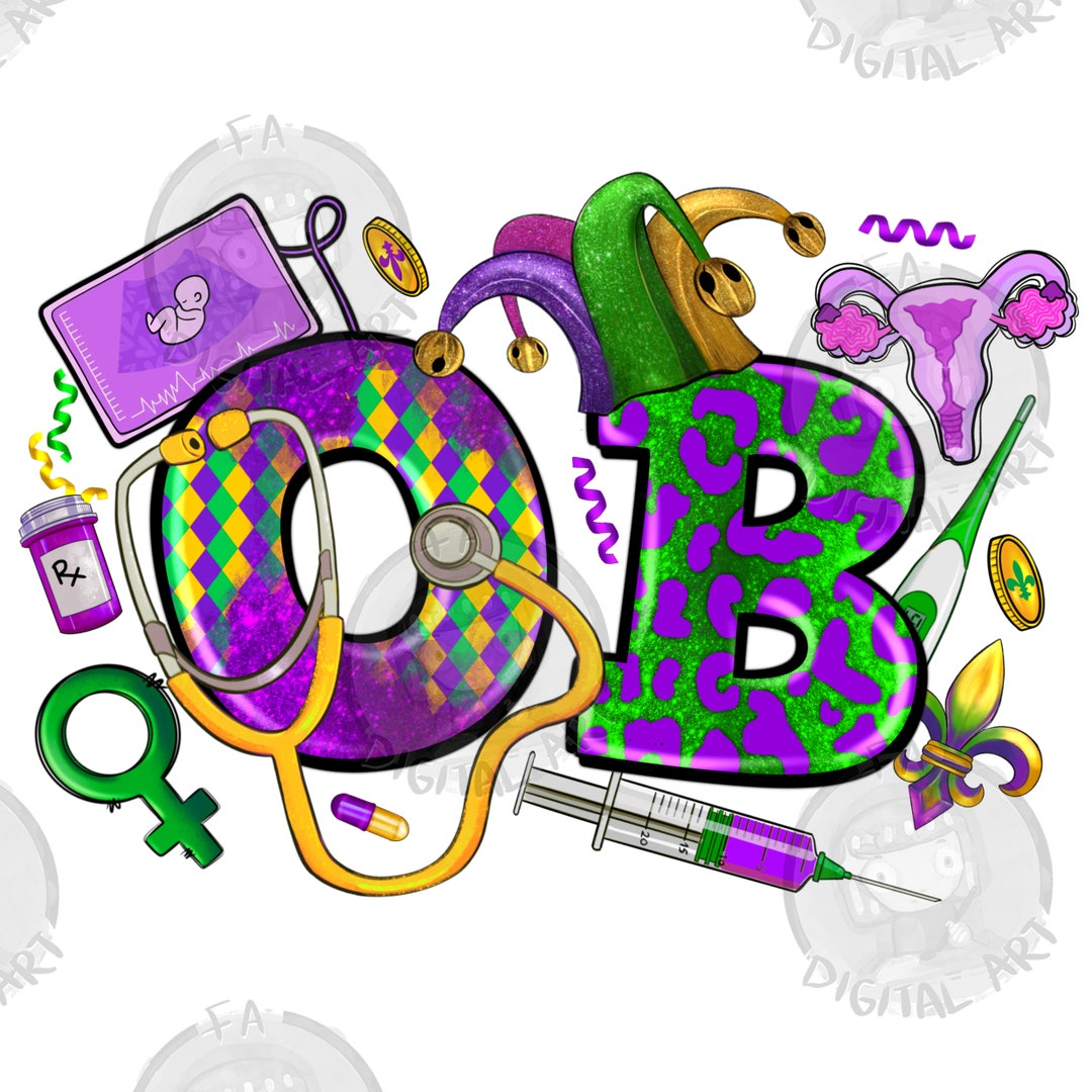 OB Nurse Mardi Gras Png Sublimation Design Download, Happy Mardi Gras ...