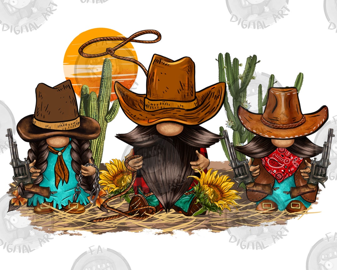 Western Gnomies Png Sublimation Design, Hand Drawn Gnomies Png, Rodeo ...
