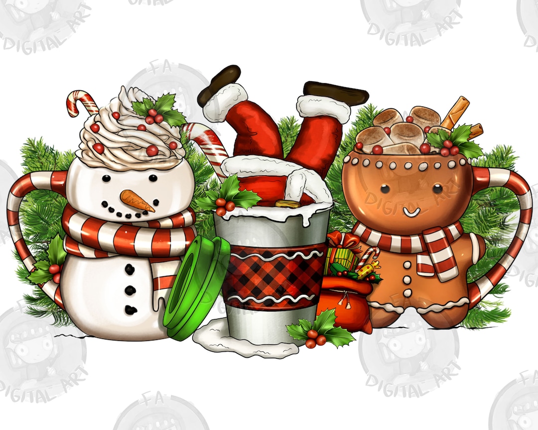 Christmas Coffee Cups Png Sublimation Design, Christmas Coffee Cup Png ...