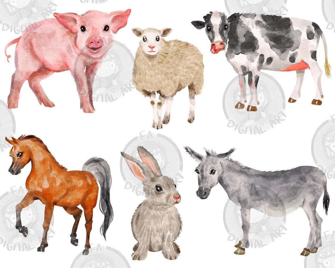 Watercolor Farm Life Clipart Png Bundle for - Etsy