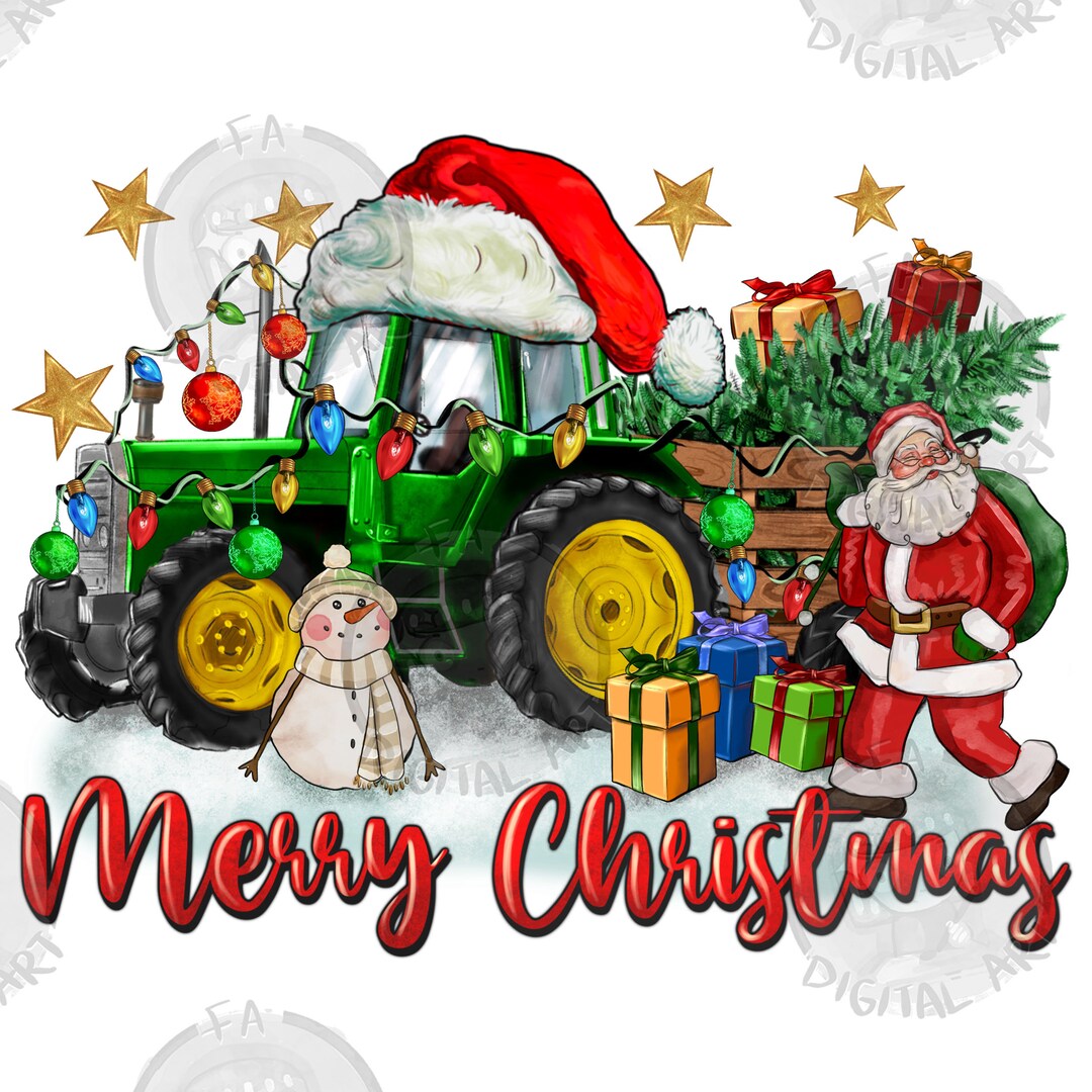 Christmas Green Tractor With Santa and Snowman Png Sublimation Design Download, Christmas Png ...