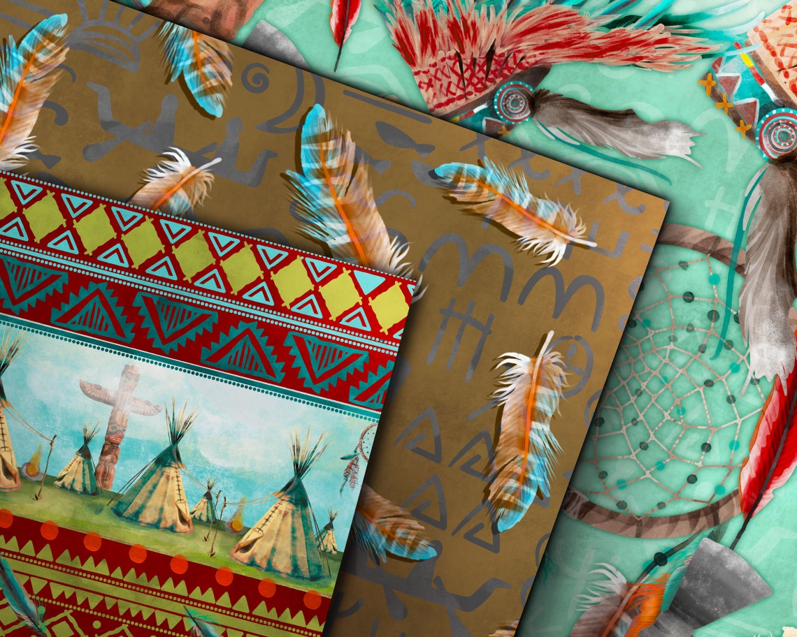 Indigenous Seamless Pattern Png Design Bundle Watercolor - Etsy