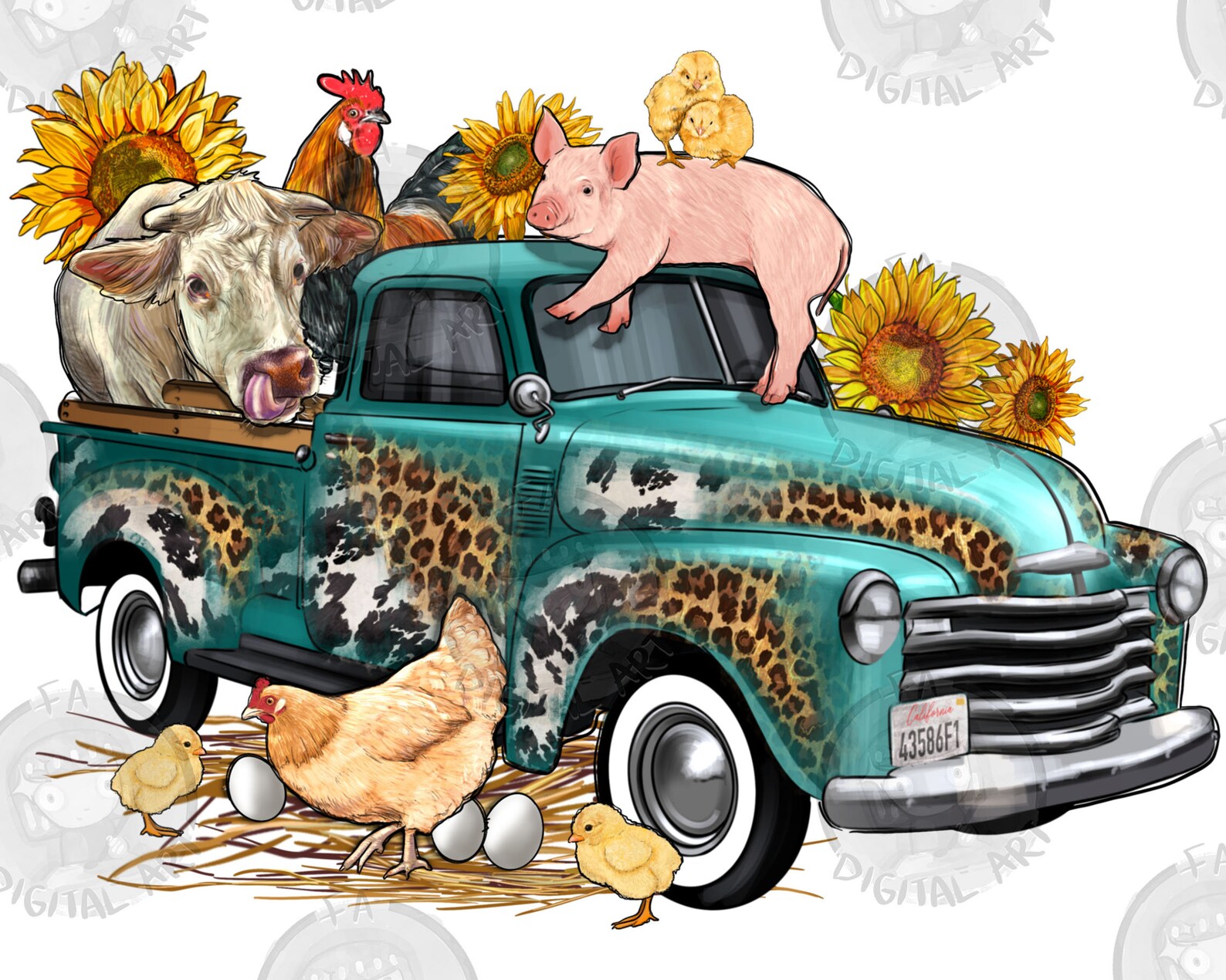 Western Leopard Farm Truck With Farm Animals Png Sublimation - Etsy