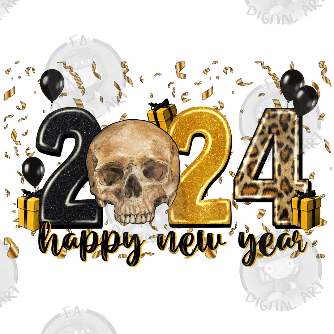 2024 Happy New Year Skull Png Sublimation Design Download, Christmas ...