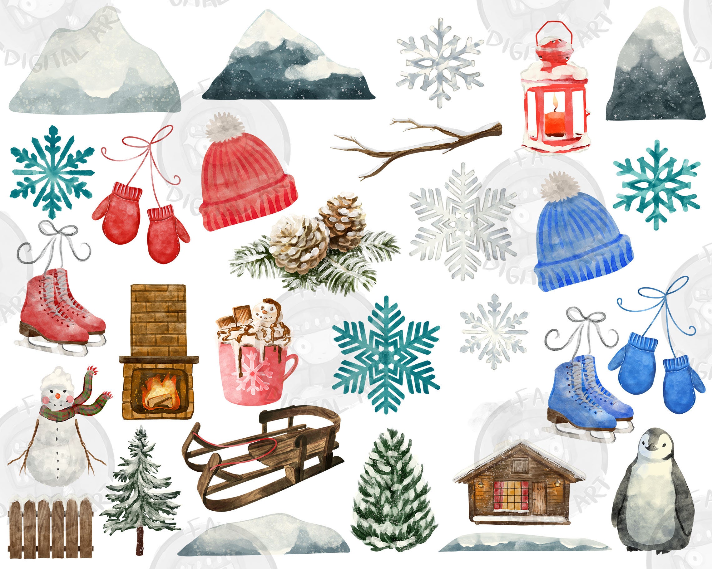 Snowy Winter Png Design Bundlesnowy Winter Pngwatercolor - Etsy