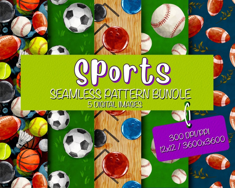 Watercolor Sport Balls Seamless Pattern Design Bundle - Etsy