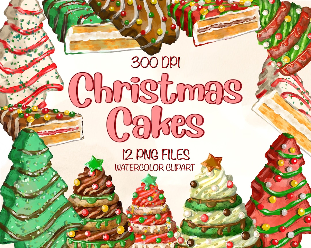 Christmas Cakes Png Design Bundle, Watercolor Christmas Creator Clip ...
