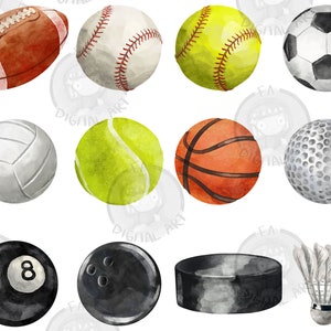 Sport Balls Png Bundle for Creators 12 PNG Files, Watercolor Sports ...