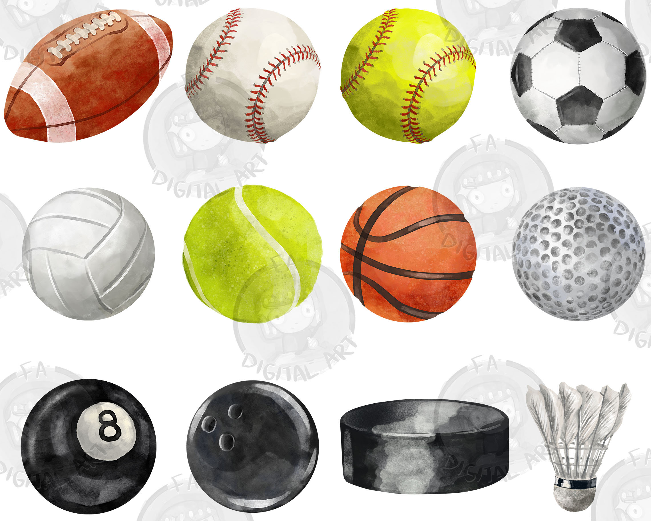 Sport Balls Png Bundle for Creators 12 PNG Files Watercolor - Etsy