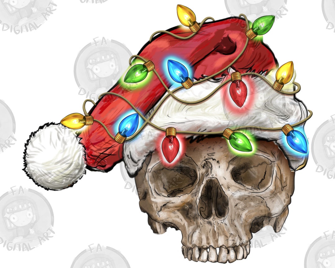 Christmas Skull With Santa Hat Png Sublimation Design, Christmas Skull ...