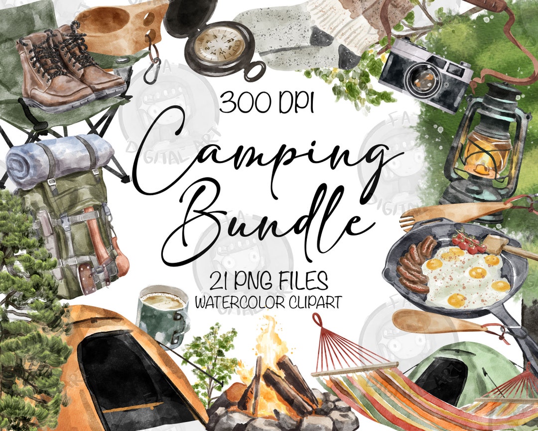 Camping Png Bundle for Creators, Watercolor Camping Clipart, Watercolor ...
