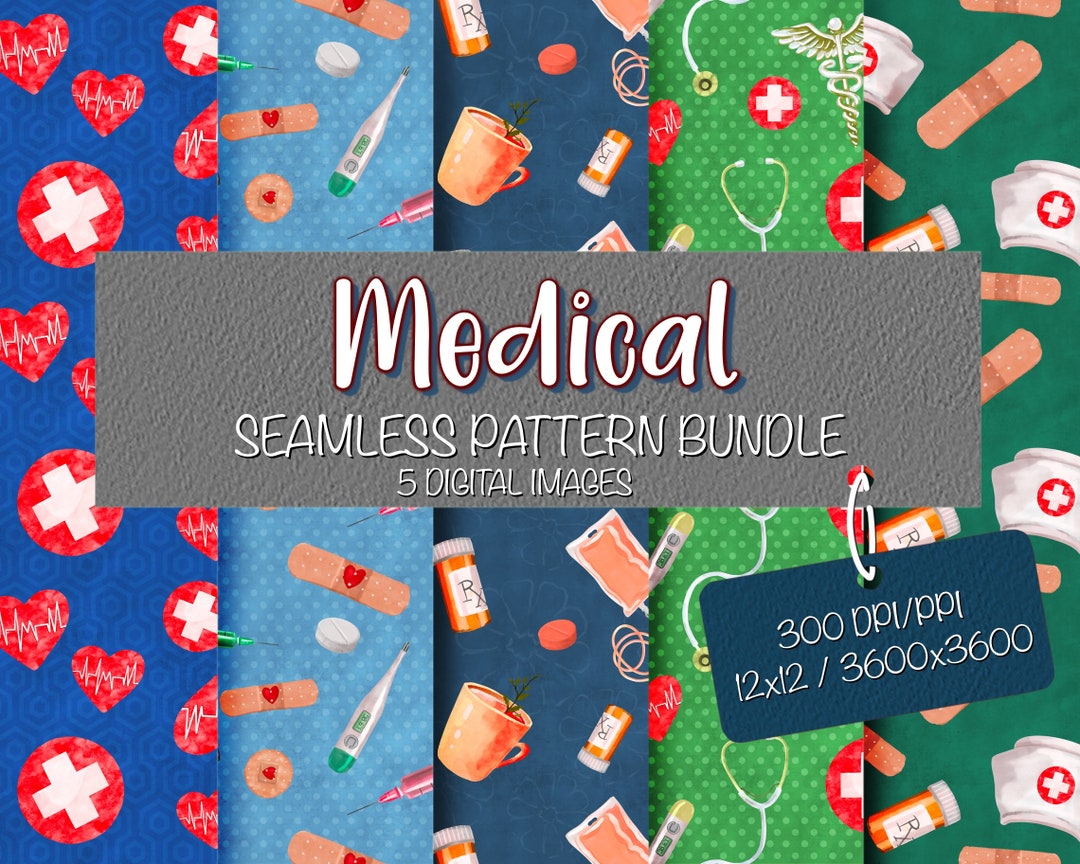 Watercolor Medical Life Seamless Pattern Bundle Png, Medical Seamless ...