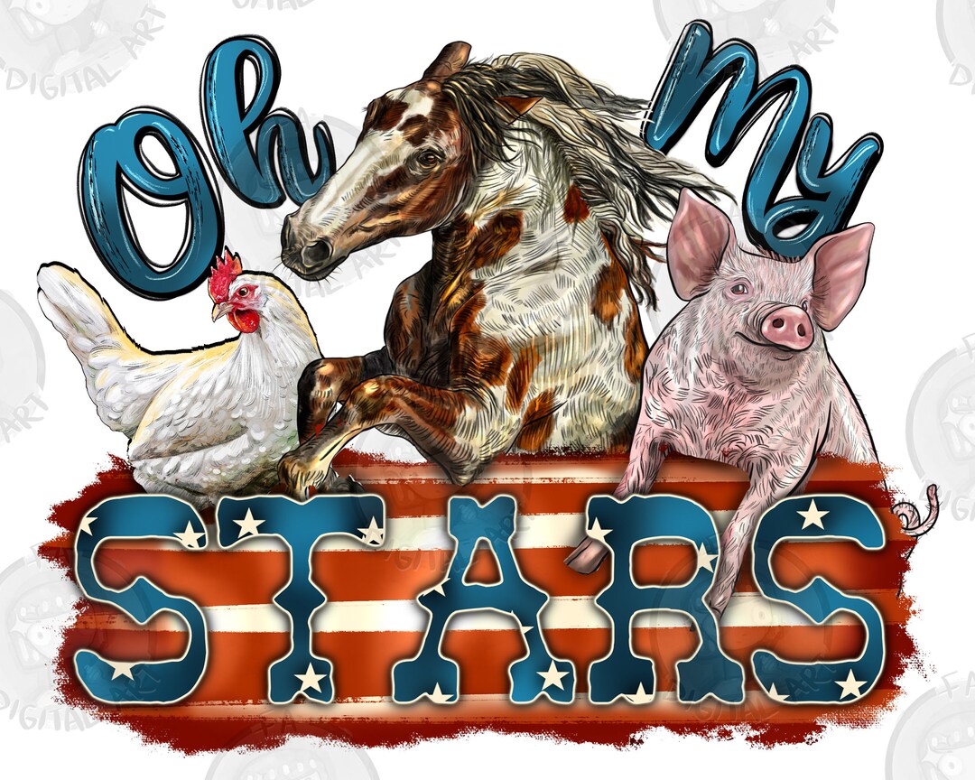 Oh My Stars Farm Animals Png Sublimation Design Download, 4th of July ...