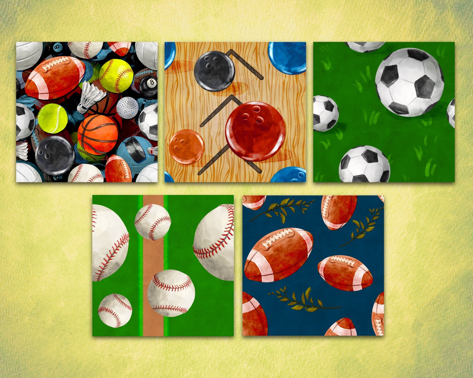 Watercolor Sport Balls Seamless Pattern Design Bundle - Etsy