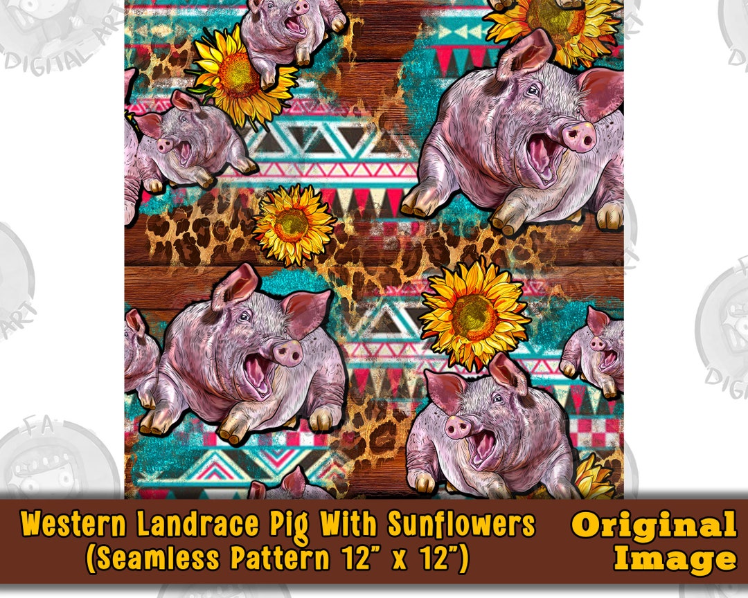 Western Landrace Pig With Sunflowers Seamless Pattern Png - Etsy