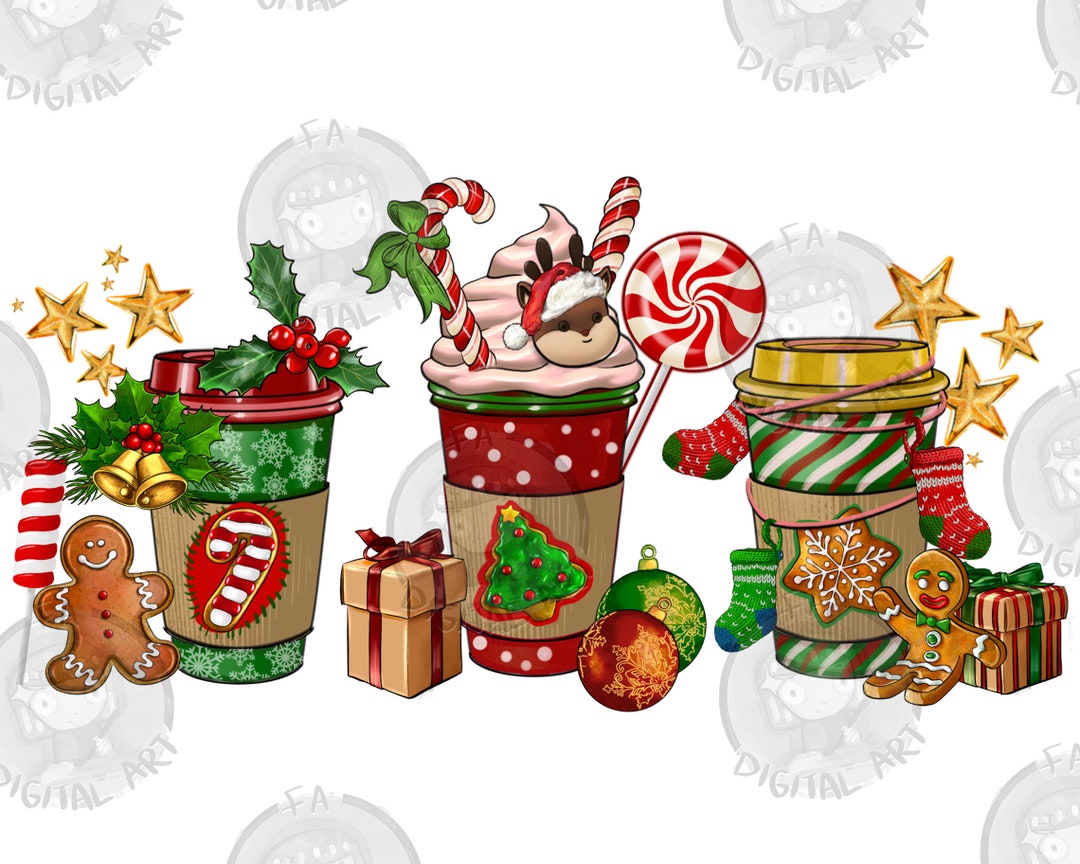 Christmas Coffee Cups Png Sublimation Design, Christmas Coffee Cup Png ...