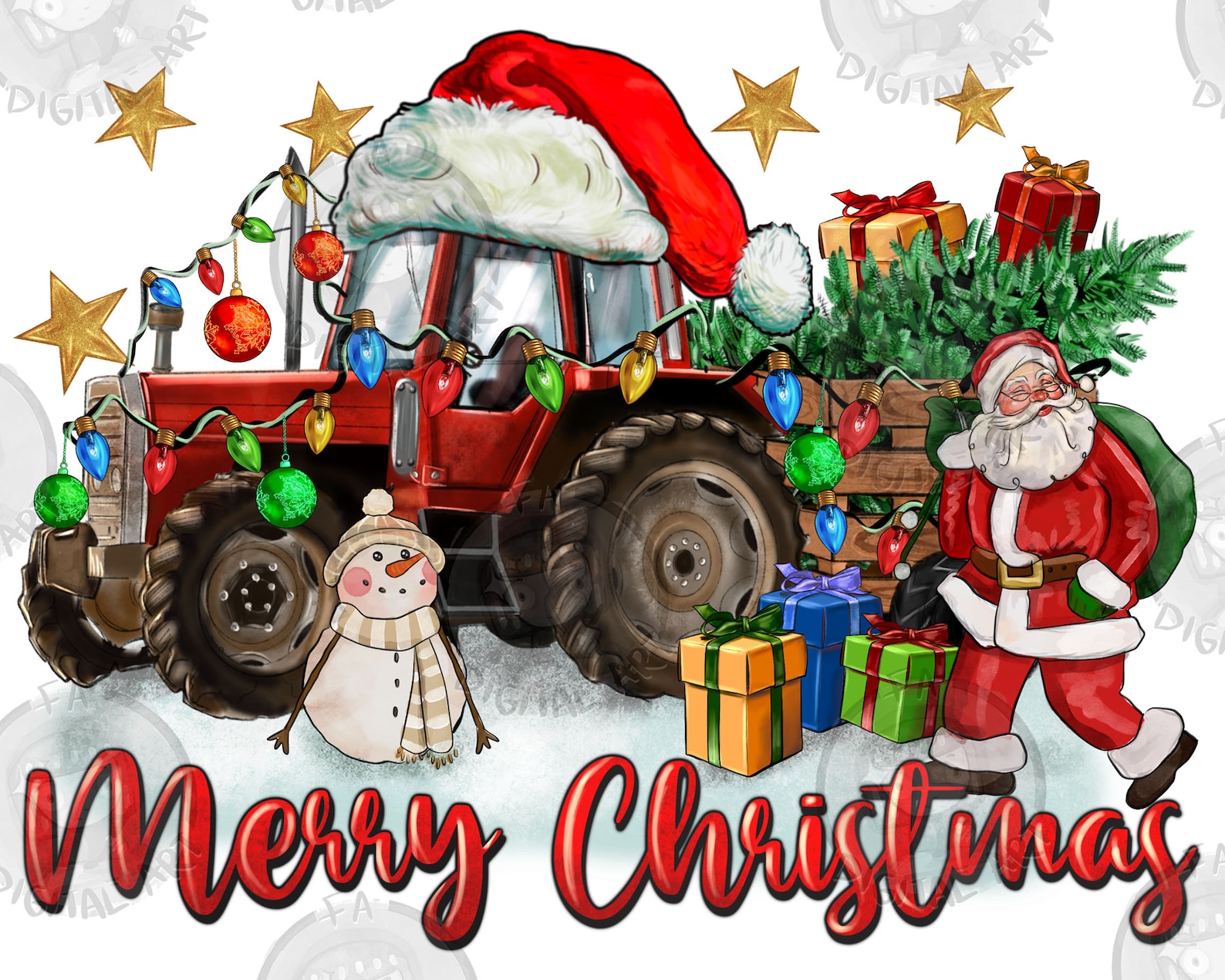 Christmas Tractor With Santa and Snowman Png Sublimation - Etsy