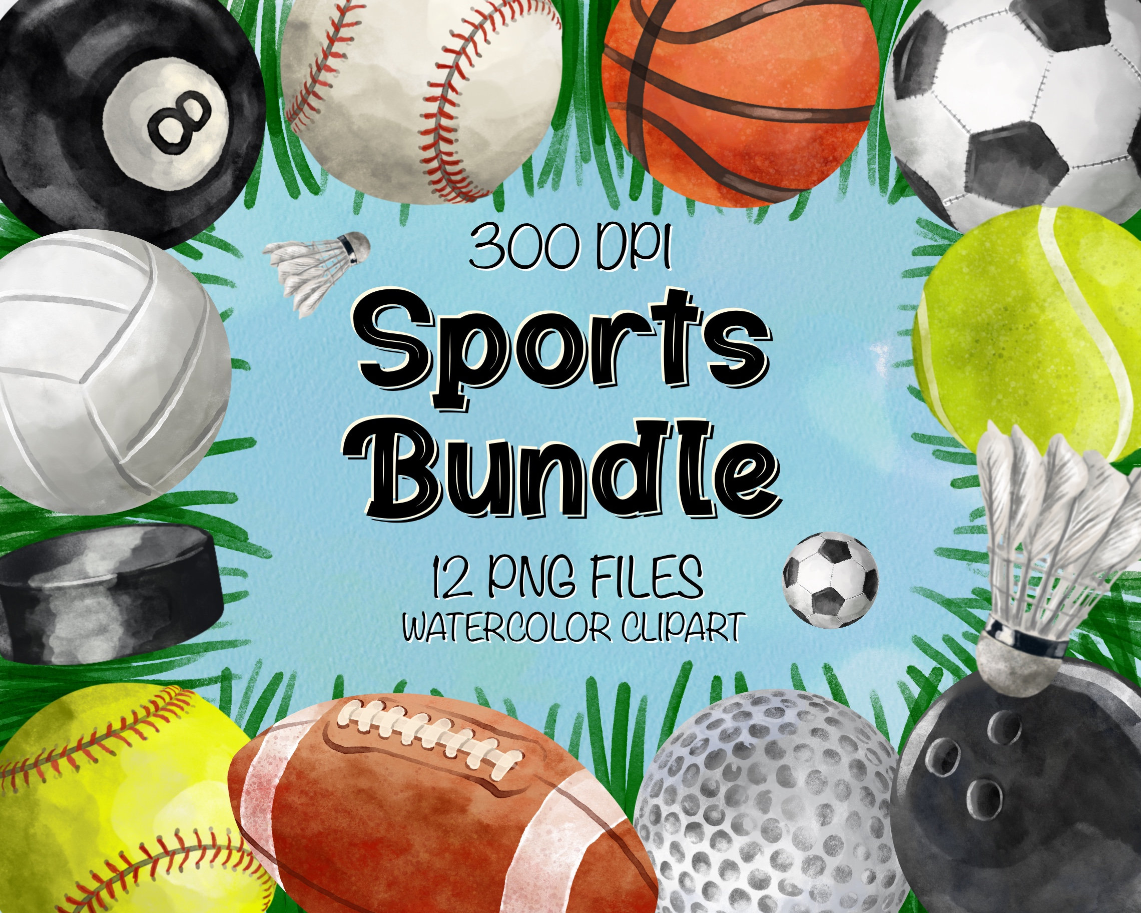 Sport Balls Png Bundle for Creators 12 PNG Files Watercolor - Etsy