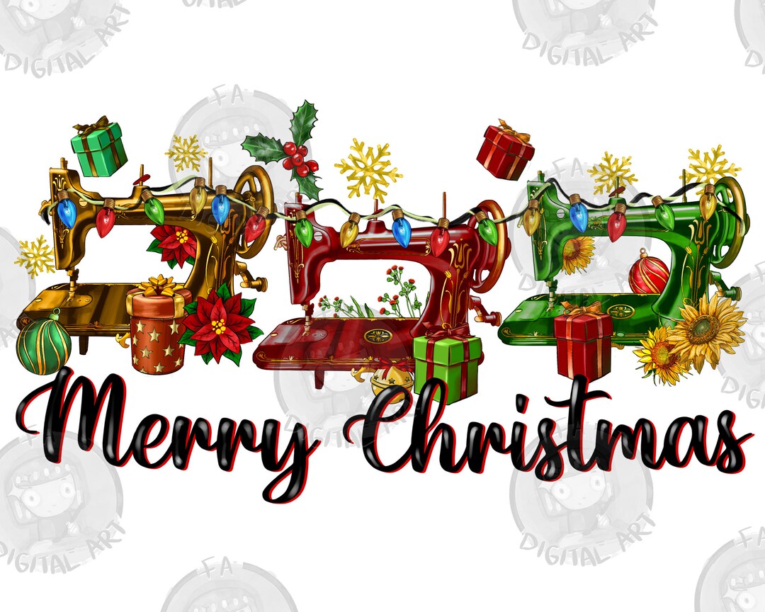 Merry Christmas Sewing Machines Png Sublimation Design Download, Hand Drawn Sewing Machine Png ...