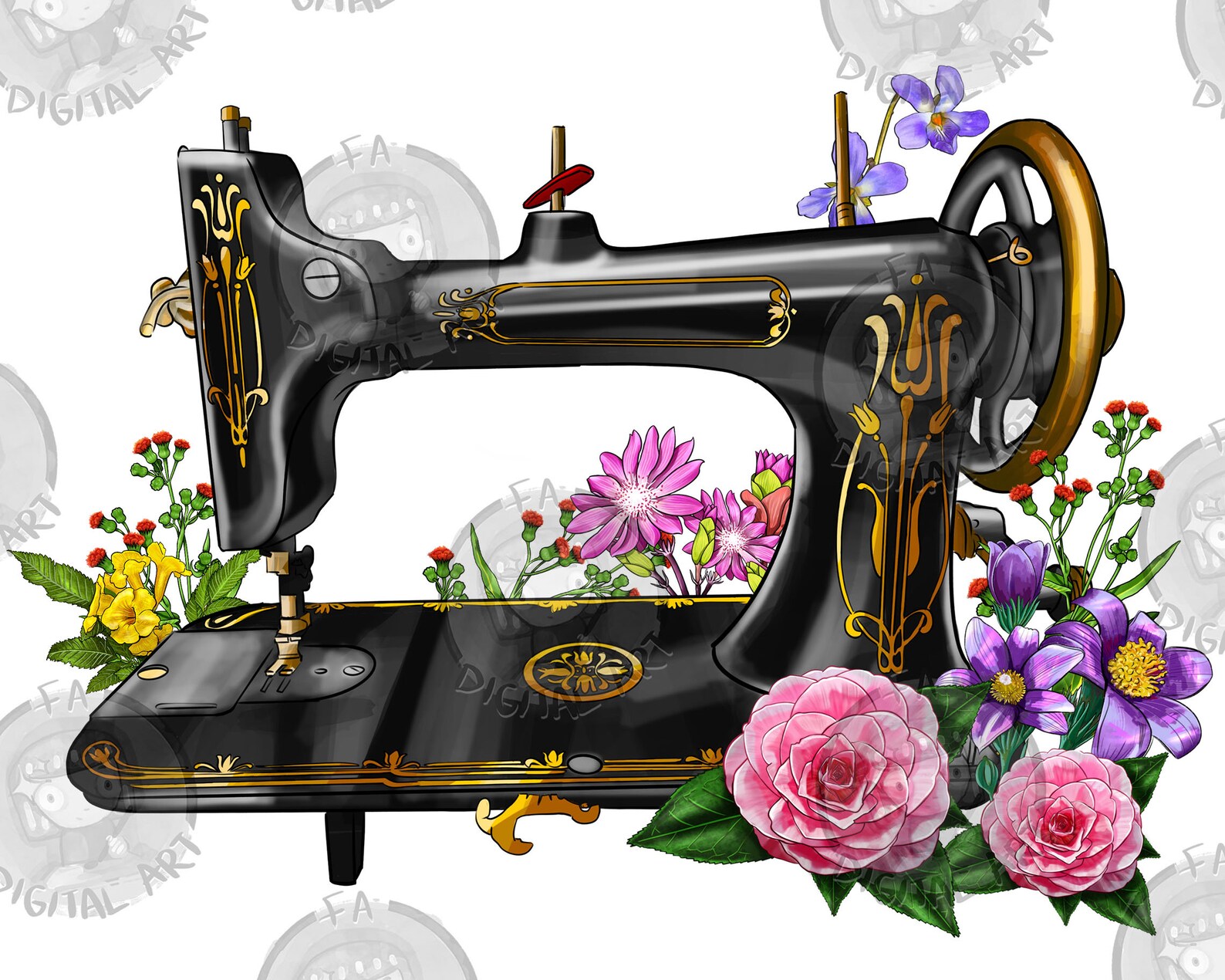 Floral Sewing Machine Png Sublimation Design Download Hand - Etsy
