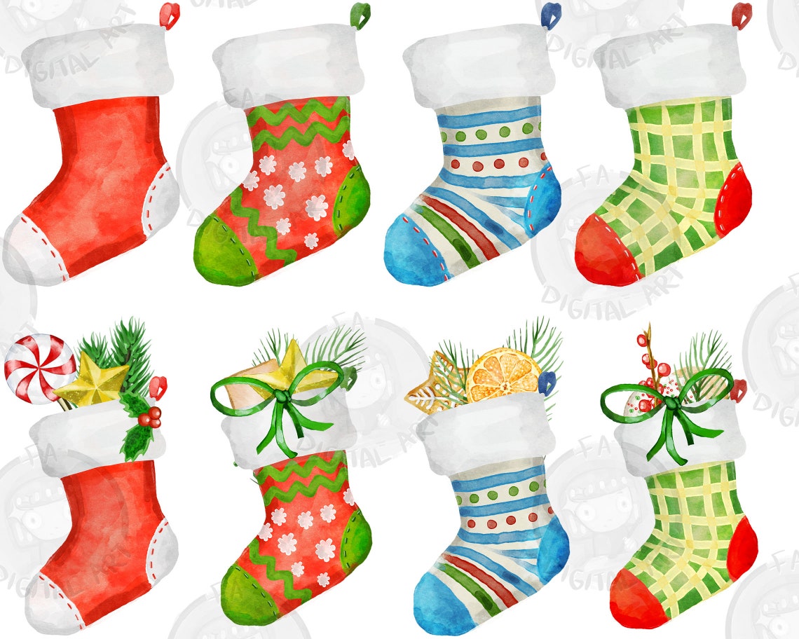 Christmas Socks Png Design Bundle for Creators Watercolor - Etsy