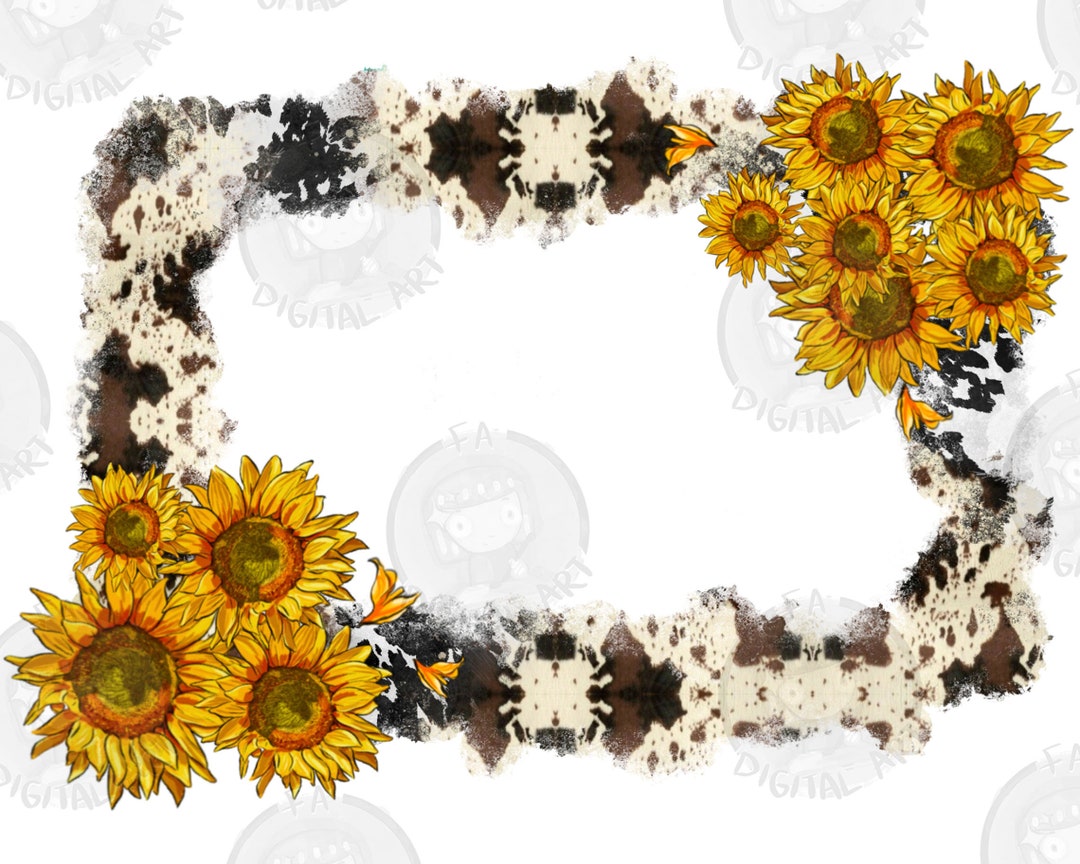 Sunflower Cowhide Frame Background Png Sublimation Design Download ...