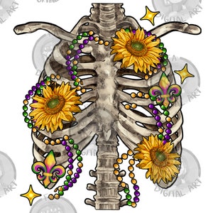 Mardi Gras Chest Sunflowers Skeleton Png Sublimation Design Download ...
