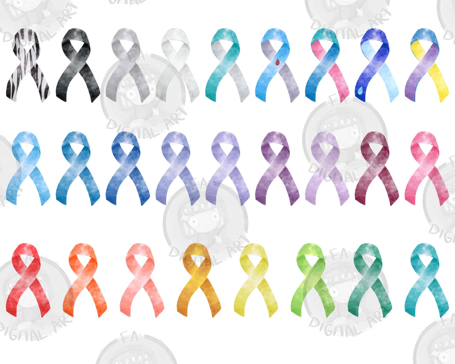 Cancer and Disease Ribbons Png Clipart Bundle for - Etsy