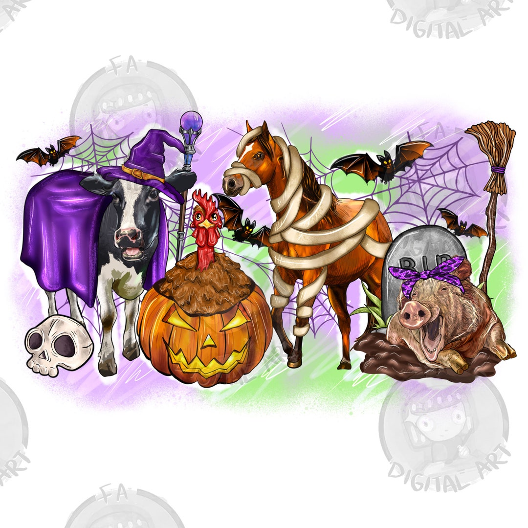 Halloween Farm Animals Png Sublimation Design Download Happy - Etsy