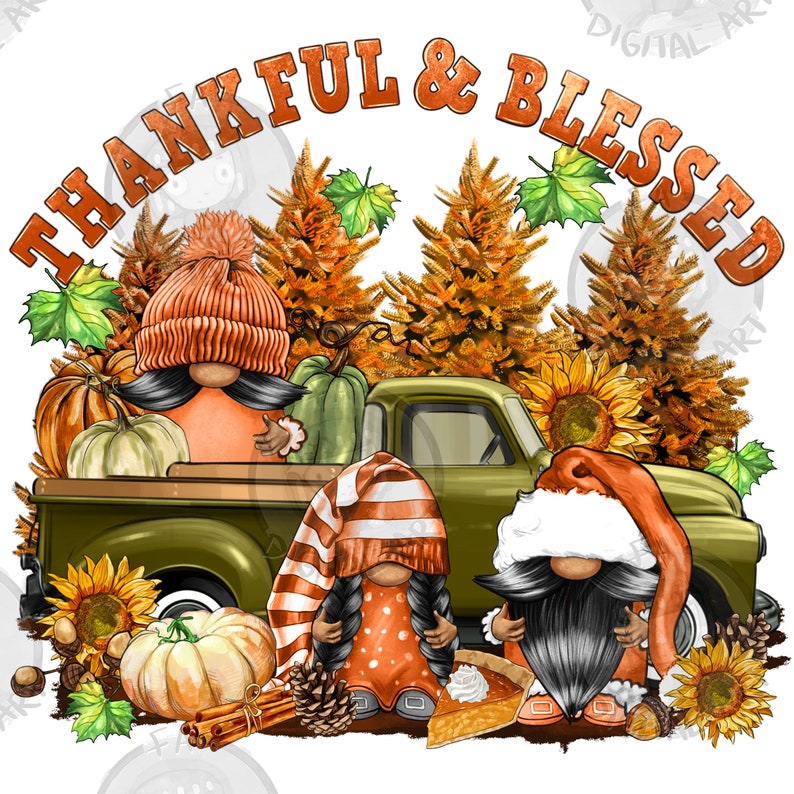 Thankful Blessed Gnomies Png Sublimation Design Download Fall - Etsy