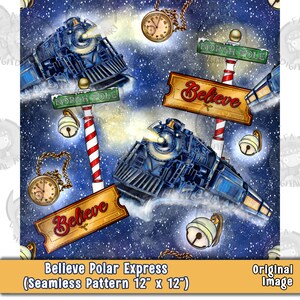 Believe Polar Express Seamless Pattern Png, Christmas Digital Seamless ...