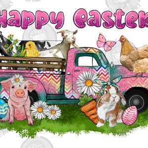 Happy Easter Truck With Easter Farm Animals Sublimation Design Download ...