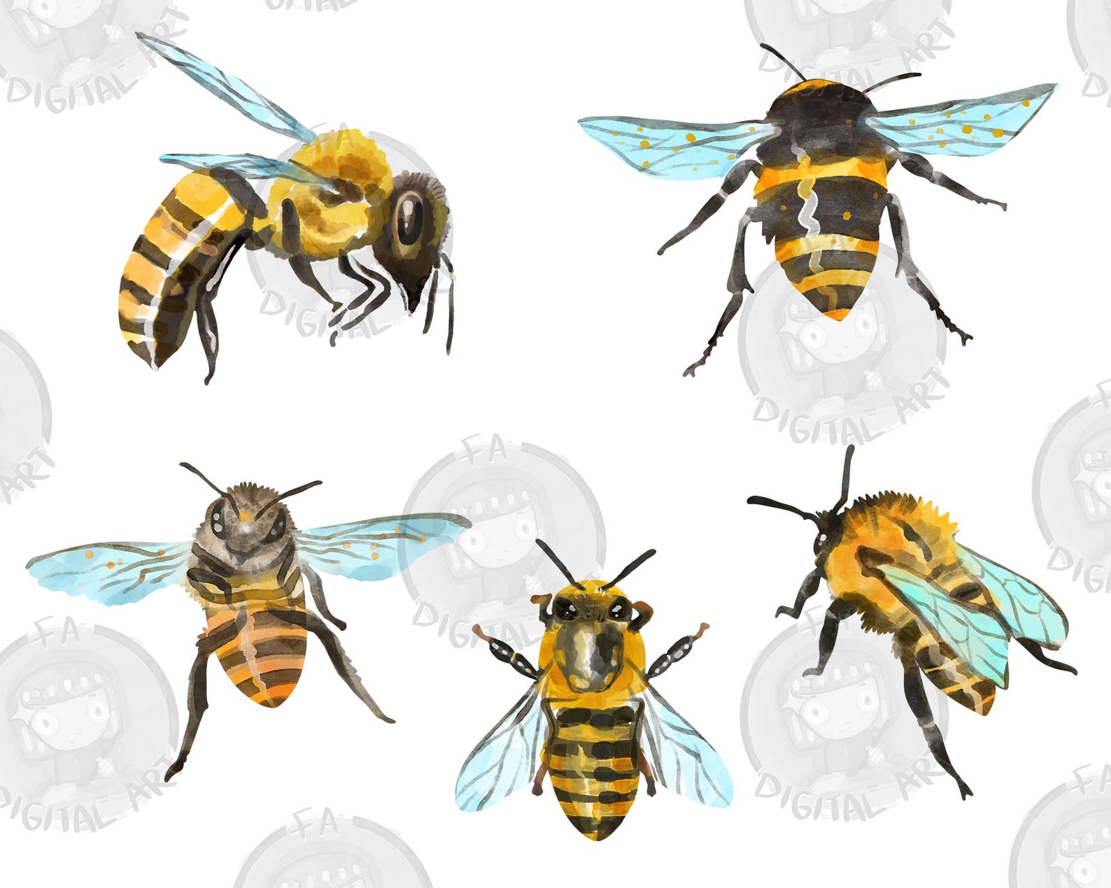 Watercolor Honey Bee Clipart Png Bundle for Creators - Etsy