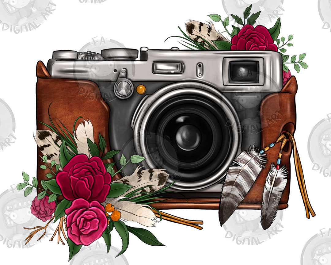 Floral Feather Vintage Camera Png Sublimation Design, Western Camera ...