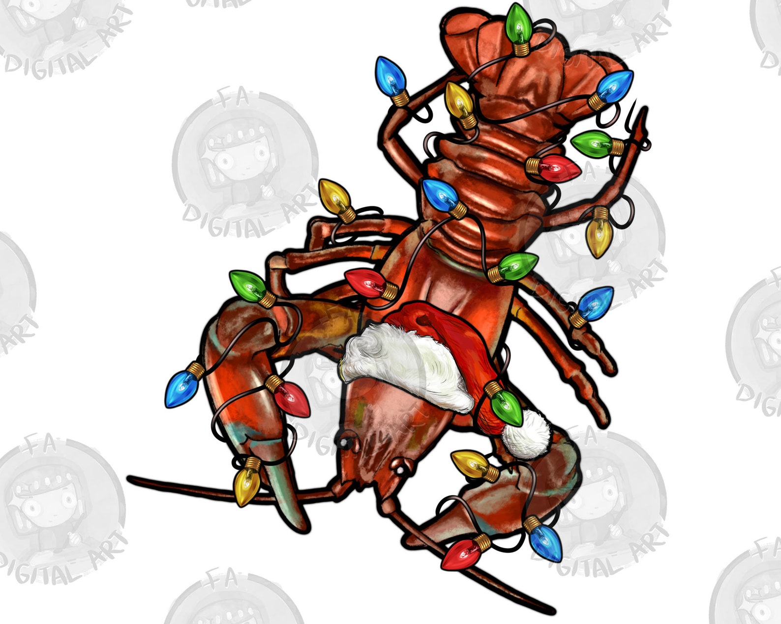 Christmas Crawfish Png Sublimation Design Download Hand Drawn - Etsy