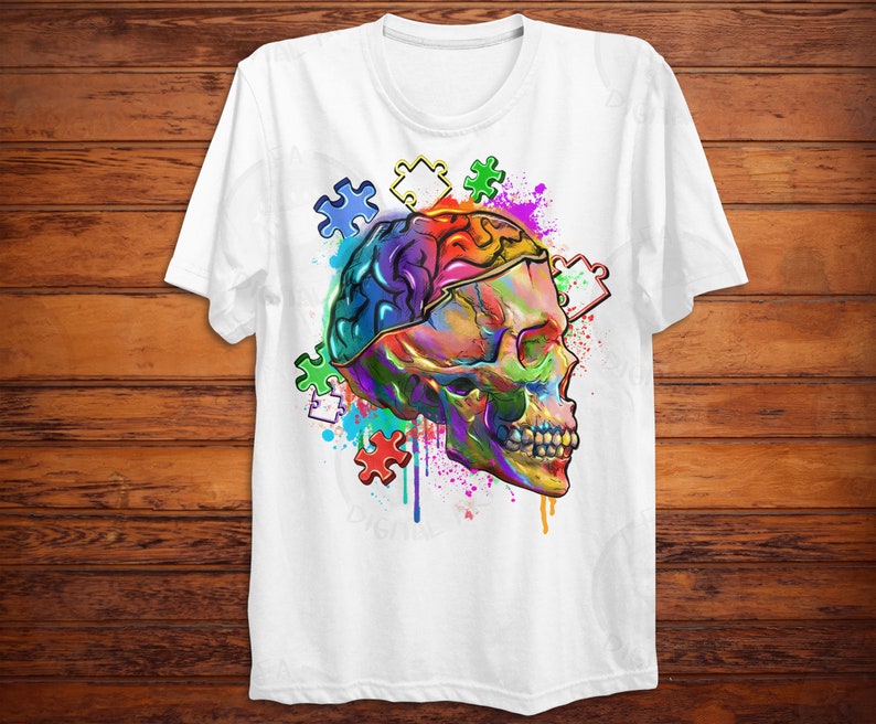 Skull With Colorful Brain Autism Png Sublimation Design - Etsy