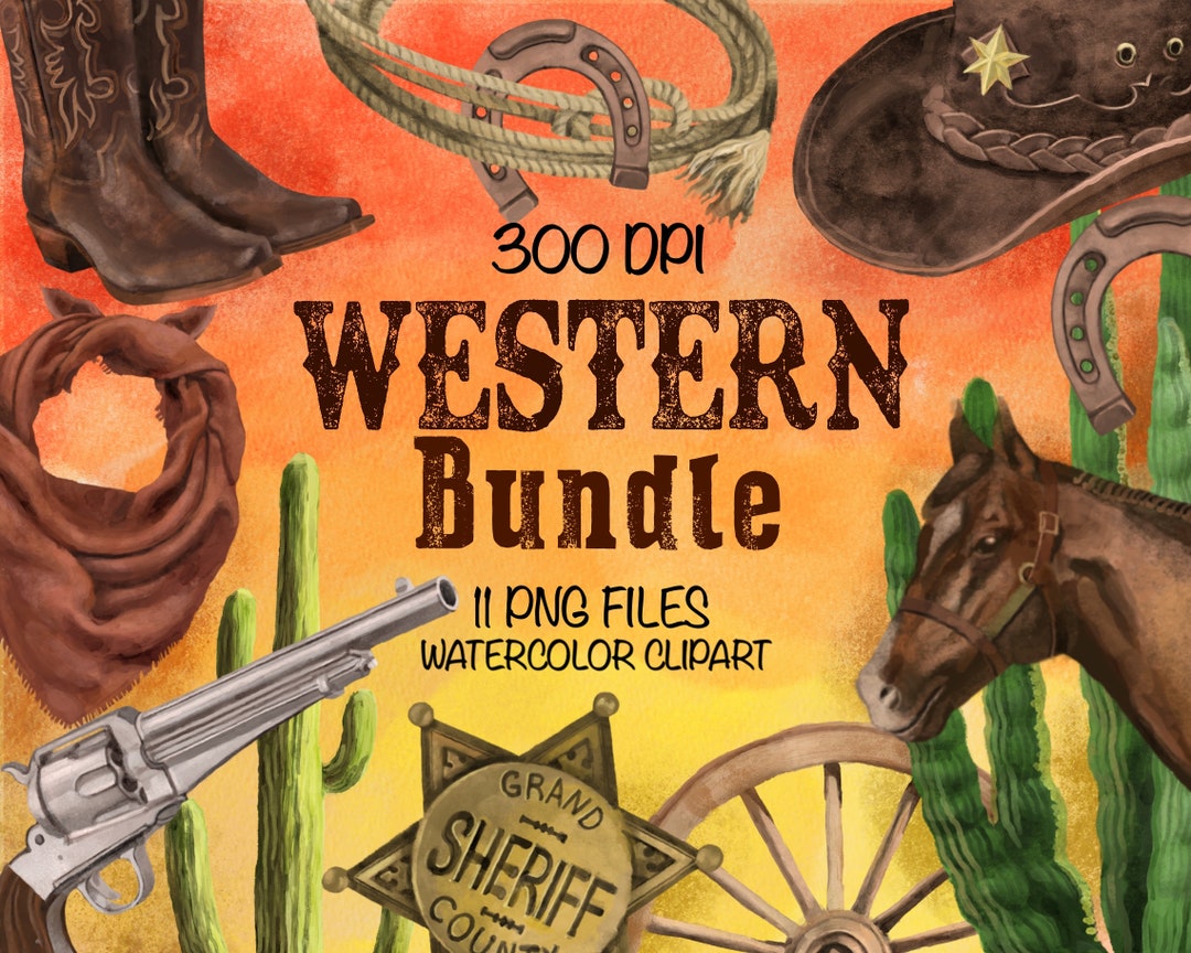 Western Png Bundle for Creators, Watercolor Western Clipart, Watercolor ...