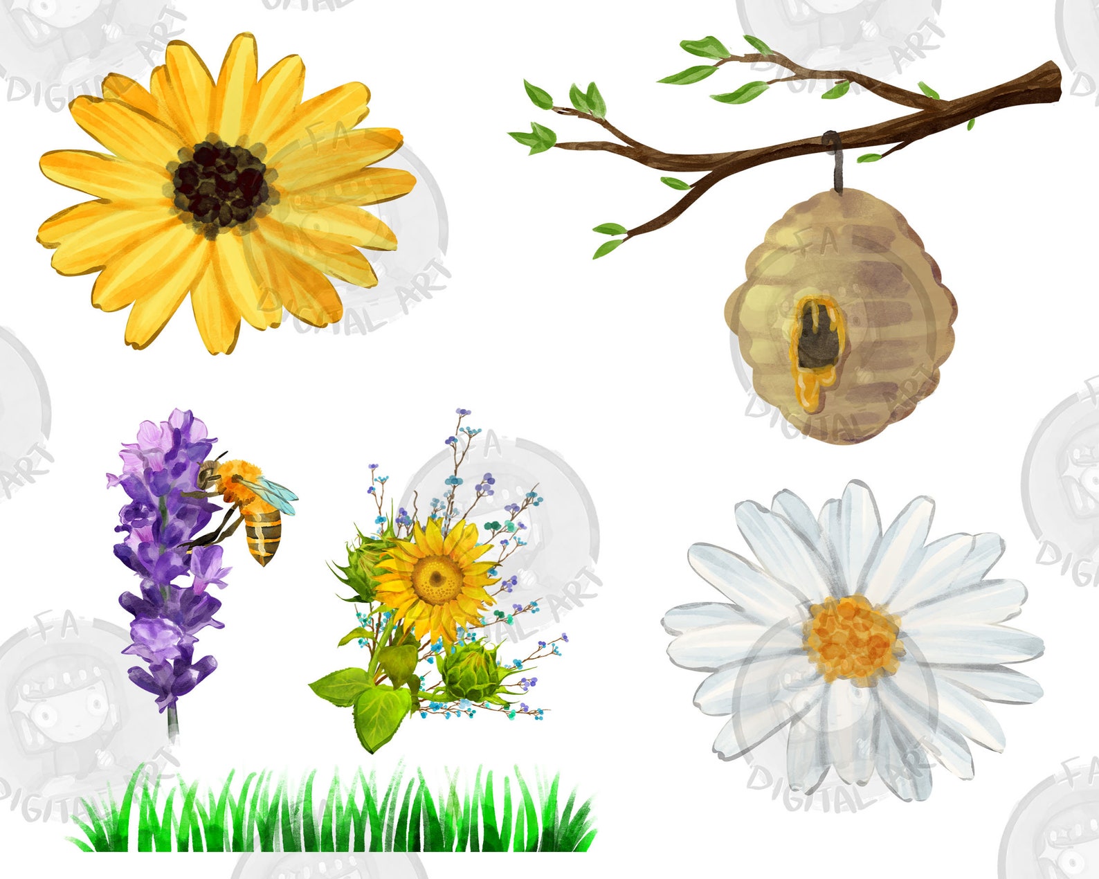 Watercolor Honey Bee Clipart Png Bundle for Creators - Etsy