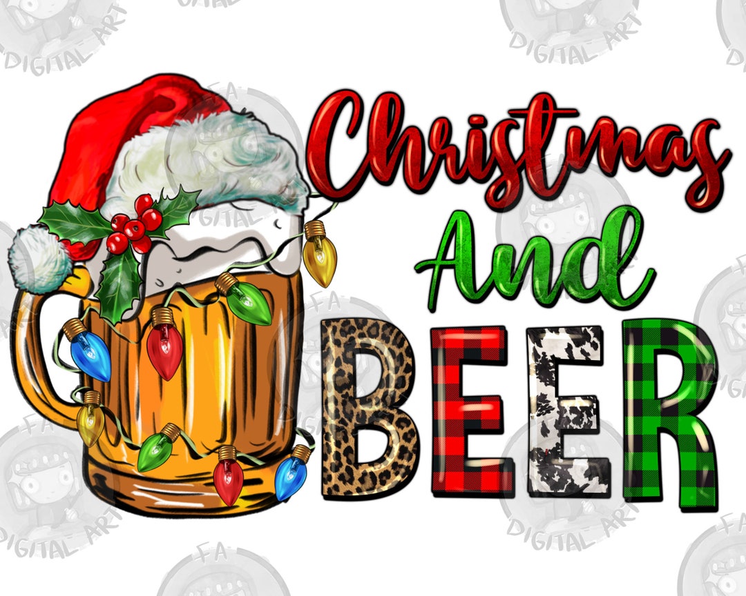 Christmas and Beer With Santa Hat Png Sublimation Design, Merry ...
