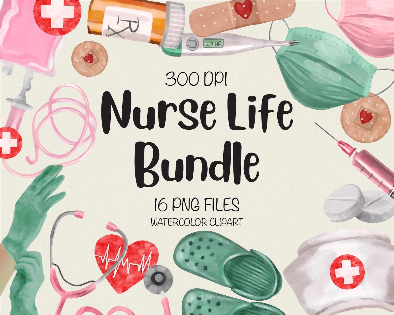 Watercolor Nurse Life Png Clipart Bundle for Creators Hand - Etsy