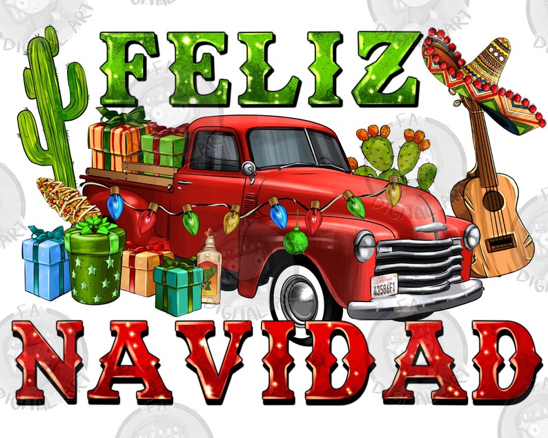 Feliz Navidad Truck With Guitar Png Sublimation Design - Etsy