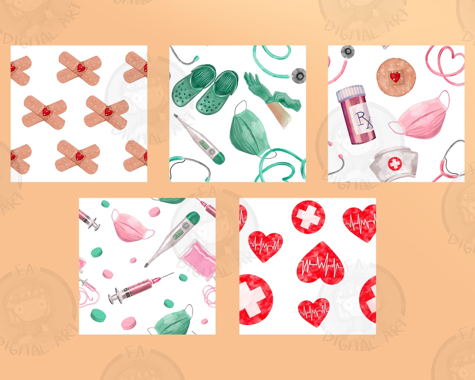 Watercolor Nurse Life Seamless Pattern Bundle for Creators - Etsy