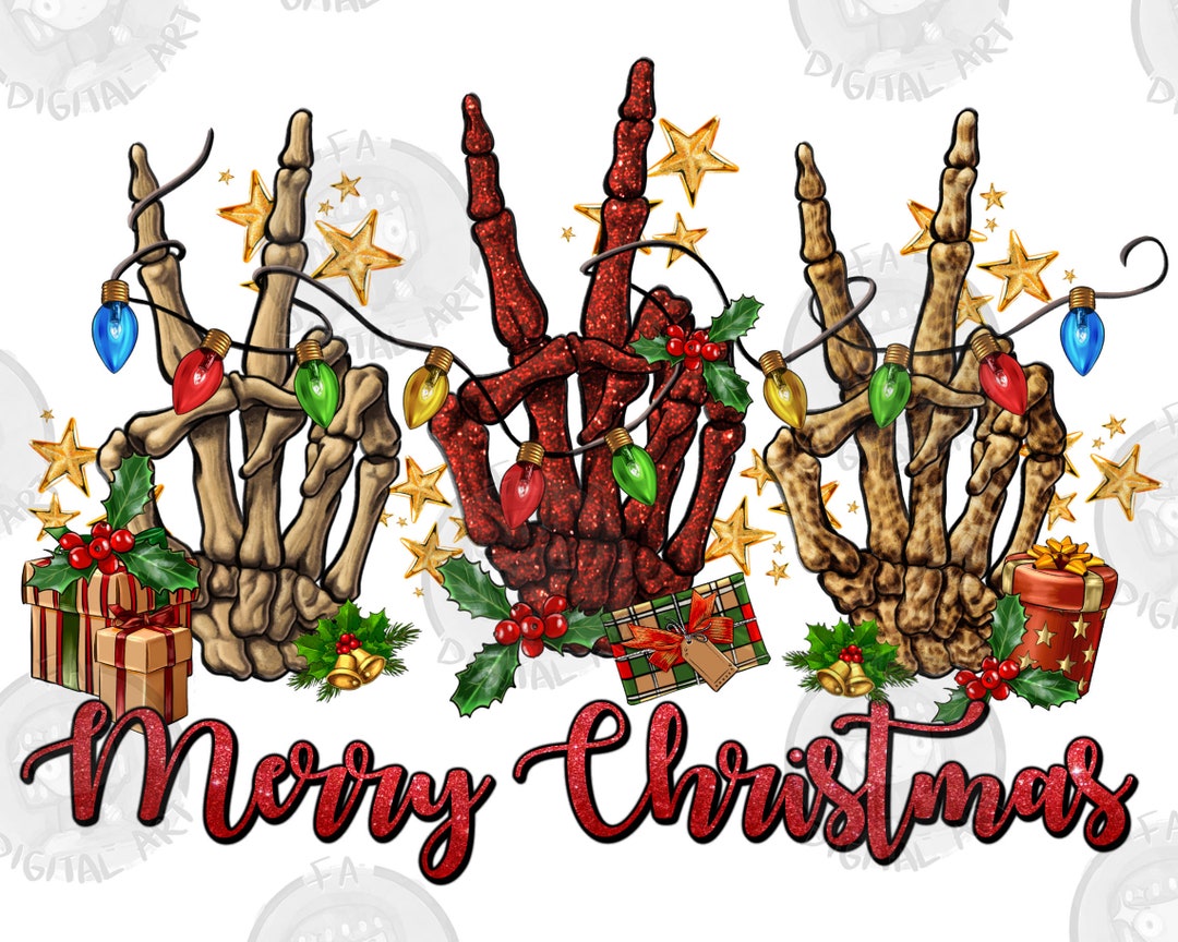 Merry Christmas Skeleton Peace Hands Png Sublimation Design, Merry ...