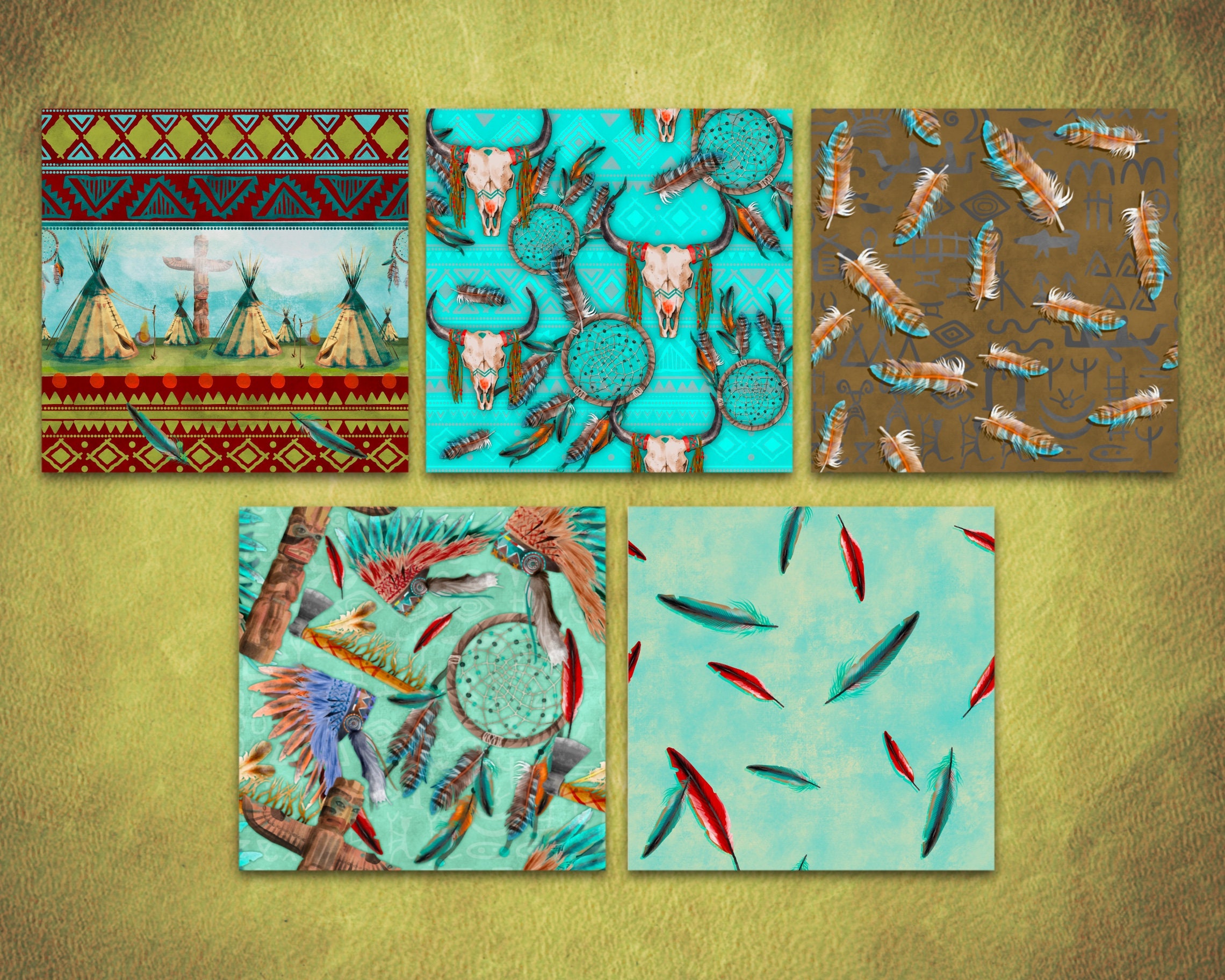 Indigenous Seamless Pattern Png Design Bundle Watercolor - Etsy