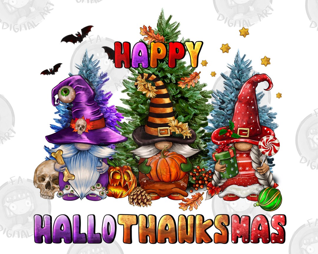 Happy Hallothanksmas Png Sublimation Design, Christmas Png, Hand Drawn ...